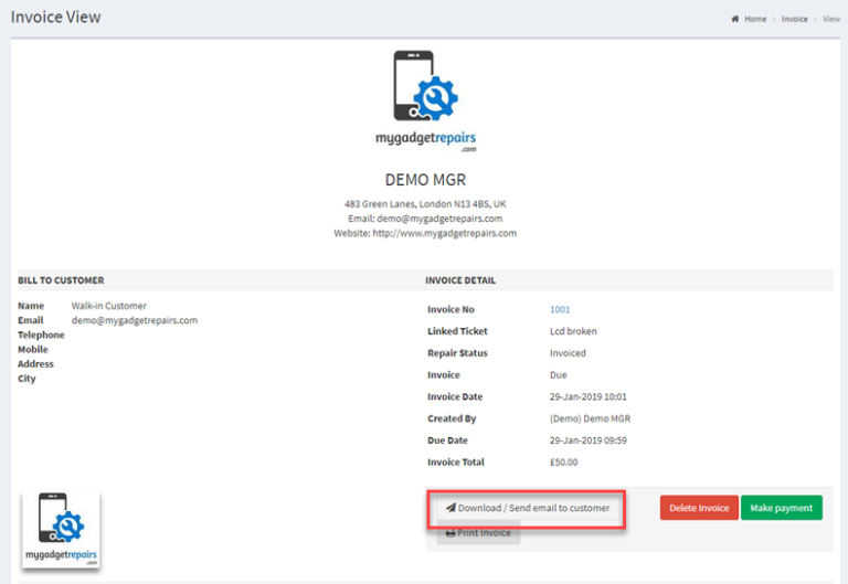 How can I send Invoice via email? | MGR | Knowledge Base